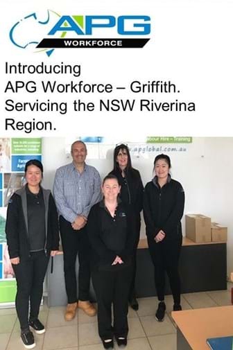 Introducing APG Workforce - Griffith servicing the NSW Riverina Region.
